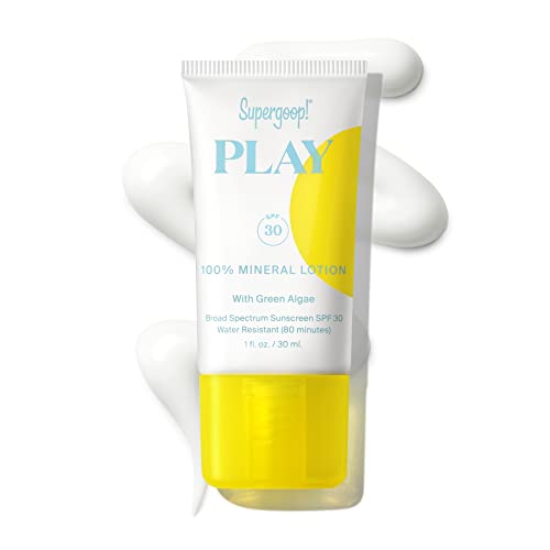 Supergoop! PLAY 100% Mineral Lotion - 1 fl oz, Pack of 2 - Broad Spectrum SPF 30 Sunscreen for Face & Body - Lightweight, Fast Absorbing, Water Resistant - With Green Algae