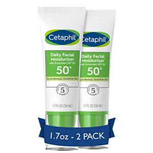 cetaphil daily facial moisturizer spf 50, gentle facial moisturizer for dry to normal skin types, no added fragrance, (packaging may vary), 1.7 fl oz (pack of 2)