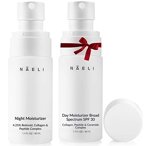 NAELI Face Moisturizer SPF 30 & Retinol Cream, Day & Night Anti Aging Collagen & Hyaluronic Acid Skincare Gift & Holiday Set for Women & Men, Hydrates & Reduces Wrinkles, Natural & Cruelty Free, 1.4oz