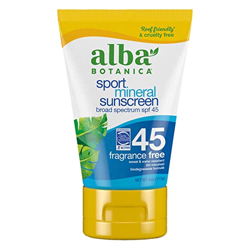 Alba Botanica Sport Sunscreen Lotion, SPF 45, Fragrance Free, 4 Oz