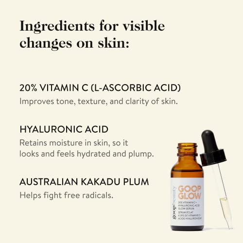 goop 20% Vitamin C + Hyaluronic Acid Serum | Improves Tone, Texture, & Hydration | L-ascorbic Acid and Hyaluronic Acid | 1 fl oz Paraben and Silicone Free