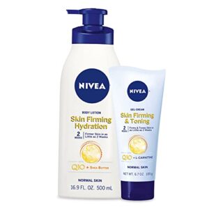 nivea skin firming body lotion variety pack with 16.9 fl oz hydrating body lotion and 6.7 oz skin firming gel cream