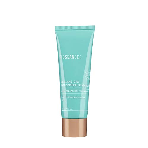 Biossance Squalane + Zinc Sheer Mineral Sunscreen. Broad-Spectrum SPF 30 PA+++ Zinc Oxide Sunscreen That Protects and Hydrates Sensitive Skin. Lightweight, Non-Greasy and Reef-Safe (1.7 ounces)