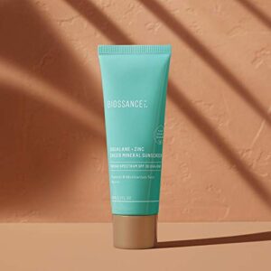 Biossance Squalane + Zinc Sheer Mineral Sunscreen. Broad-Spectrum SPF 30 PA+++ Zinc Oxide Sunscreen That Protects and Hydrates Sensitive Skin. Lightweight, Non-Greasy and Reef-Safe (1.7 ounces)