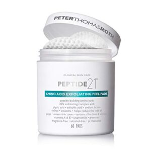 peter thomas roth | peptide 21 amino acid exfoliating peel pads | refines and smooths, helps reduce the look of pores, uneven skin tone, texture, fine lines and wrinkles white 60 count