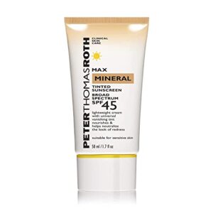 peter thomas roth | max mineral tinted sunscreen broad spectrum spf 45 | tinted moisturizer with spf, water-resistant mineral sunscreen for sensitive skin, 1.7 fl oz. (pack of 1)