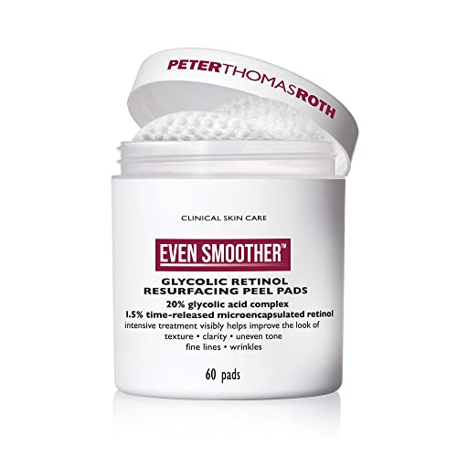 Peter Thomas Roth | Even Smoother Glycolic Retinol Resurfacing Peel Pads | Glycolic Acid Facial Peel with Retinol for Uneven Texture and Tone, 60 ct.