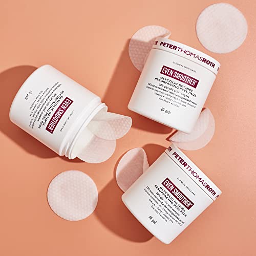 Peter Thomas Roth | Even Smoother Glycolic Retinol Resurfacing Peel Pads | Glycolic Acid Facial Peel with Retinol for Uneven Texture and Tone, 60 ct.