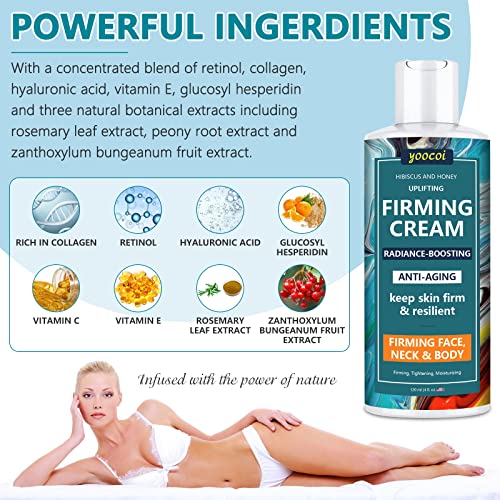 Skin Tightening Cream,Hibiscus and Honey Firming Cream, Neck Firming Cream, Skin Firming and Tightening Lotion, Reduces the Look of Neck Lines, Tightens & Smooths - With Collagen & Honey extract -4 FL OZ/120 ML