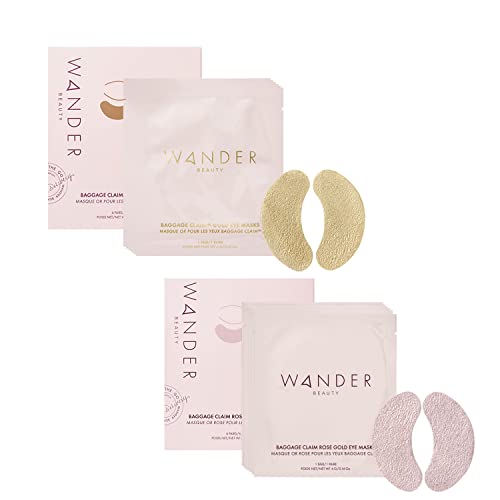 Wander Beauty Gold Under Eye Patches BAGGAGE CLAIM | Under Eye Mask for Beauty and Self Care, Brightens Dark Circles, Hyaluronic Acid Eye Mask -Puffy Under Eye Bags, 6 sets Rose Gold, 6 sets Gold