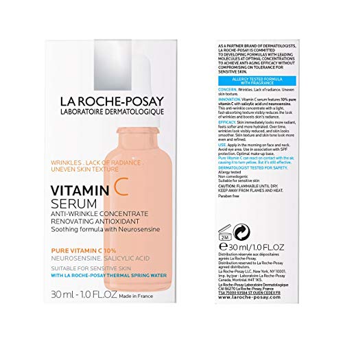 La Roche-Posay Pure Vitamin C Face Serum with Hyaluronic Acid & Salicylic Acid, Anti Aging Face Serum for Wrinkles & Uneven Skin Texture to Visibly Brighten & Smooth. Suitable for Sensitive Skin