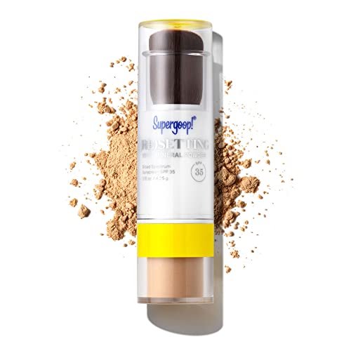 Supergoop! (Re)setting 100% Mineral Powder, Medium - 0.15 oz - Makeup Setting Powder + Broad Spectrum SPF 35 PA+++ Sunscreen - With Ceramides, Olive Glycerides & Coated Silica Spheres