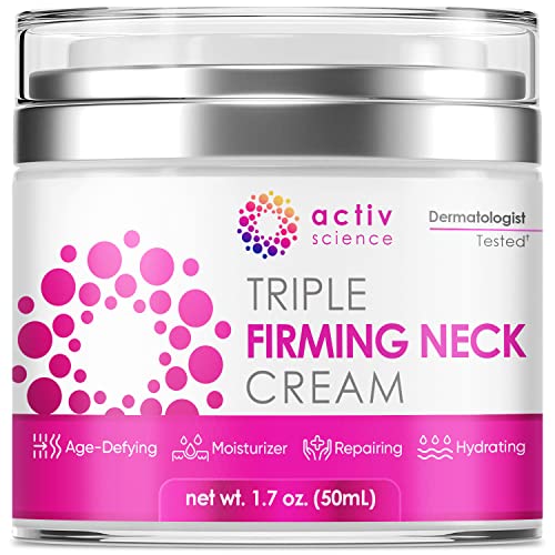 ActivScience Neck Firming Cream - Natural Anti-Aging Facial Moisturizer with Retinol Collagen & Hyaluronic Acid - Double Chin Reducer - Day & Night Anti-Wrinkle Cream - Firming, Hydrating Face Cream - 1.7Oz