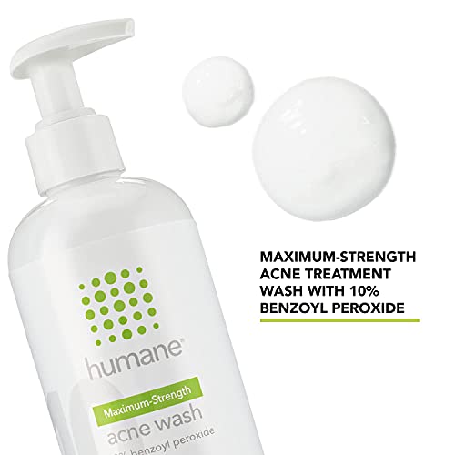 humane Maximum-Strength Acne Wash - 10% Benzoyl Peroxide Acne Treatment for Face, Skin, Butt, Back and Body - 8 Fl Oz - Dermatologist-Tested Non-Foaming Cleanser - Vegan, Cruelty-Free