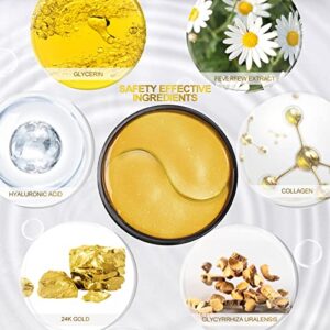 Fivewan 24k Gold Under Eye Patches - 60 Pcs Eye Mask Pure Gold Anti-Aging Collagen Hyaluronic Acid Under Eye Mask for Removing Dark Circles, Puffiness & Wrinkles Refresh Your Skin