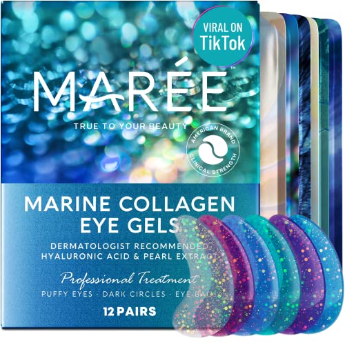 Maree Eye Gels - Pearl Eye Masks that Reduce Wrinkles, Puffy Eyes, Dark Circles, Eye Bags with Natural Marine Collagen, Hyaluronic HA - Anti Aging Under Eye Patches, Face Moisturizer Treatment