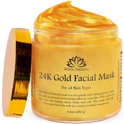 White Naturals 24K Gold Facial Mask, Anti-Aging Gold Face Mask For Flawless & Moisturizes Skin, Helps Reduces Wrinkles, Fine Lines & Acne Scars, Removes Blackheads, Dirt & Oils