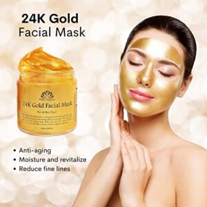 White Naturals 24K Gold Facial Mask, Anti-Aging Gold Face Mask For Flawless & Moisturizes Skin, Helps Reduces Wrinkles, Fine Lines & Acne Scars, Removes Blackheads, Dirt & Oils