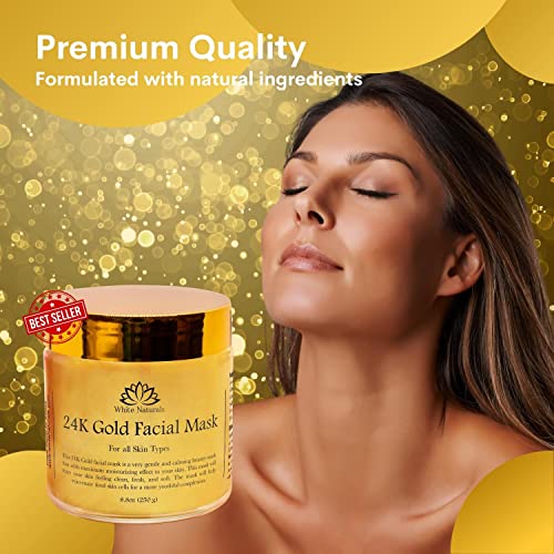 White Naturals 24K Gold Facial Mask, Anti-Aging Gold Face Mask For Flawless & Moisturizes Skin, Helps Reduces Wrinkles, Fine Lines & Acne Scars, Removes Blackheads, Dirt & Oils