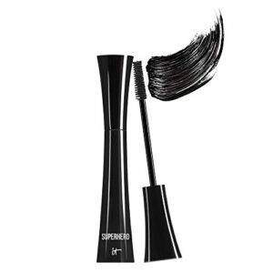 it cosmetics superhero mascara, super black – elastic stretch volumizing & lengthening mascara – lifts, separates & conditions lashes – with collagen, biotin & peptides – 0.3 fl oz