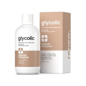 natural outcome glycolic acid toner 5% for face | gentle exfoliating toner – with aloe vera & quinoa extract | advance anti-aging toning solution rejuvenates skin & minimizes pore appearance | 8 oz