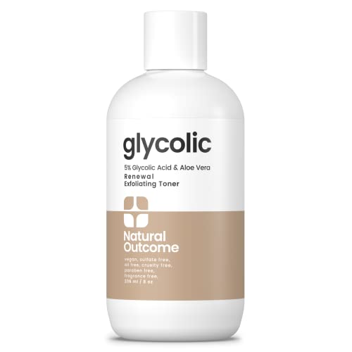 Natural Outcome Glycolic Acid Toner 5% for Face | Gentle Exfoliating Toner - with Aloe Vera & Quinoa Extract | Advance Anti-Aging Toning Solution Rejuvenates Skin & Minimizes Pore Appearance | 8 oz