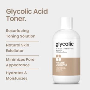 Natural Outcome Glycolic Acid Toner 5% for Face | Gentle Exfoliating Toner - with Aloe Vera & Quinoa Extract | Advance Anti-Aging Toning Solution Rejuvenates Skin & Minimizes Pore Appearance | 8 oz