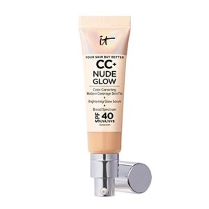 it cosmetics cc+ nude glow lightweight foundation + glow serum with spf 40 – with niacinamide, hyaluronic acid & green tea extract – medium – 1.08 fl oz