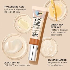 IT Cosmetics CC+ Nude Glow Lightweight Foundation + Glow Serum with SPF 40 - With Niacinamide, Hyaluronic Acid & Green Tea Extract - Medium - 1.08 fl oz