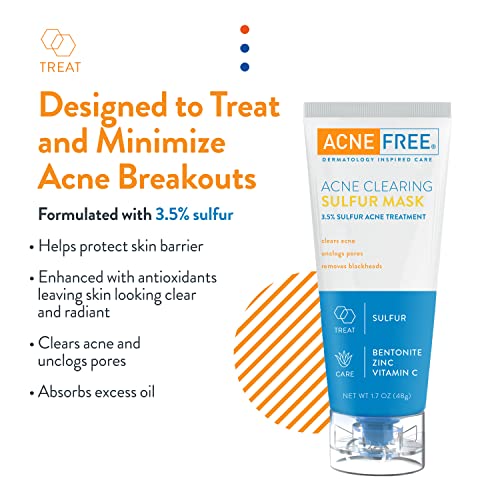 Acne Free Clearing Sulfur Mask Absorbs Excess Oil & Unclogs Pores with Vitamin C and Bentonite Clay, 1.7 Oz