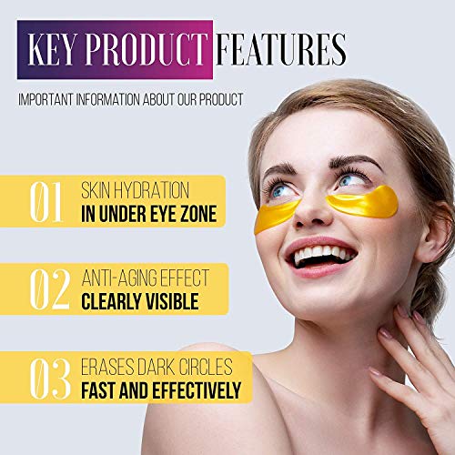 LE GUSHE Under Eye Patches - 24K Gold Under Eye Mask Anti-Aging Hyaluronic Acid Collagen Under Eye Pads Reducing Dark Circles & Wrinkles Treatment Gel Bags (20 pairs gold)