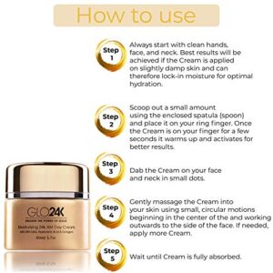 GLO24K Moisturizing Day Cream with 24k Gold, Hyaluronic Acid, Collagen, and Vitamins. For Optimal Hydration!