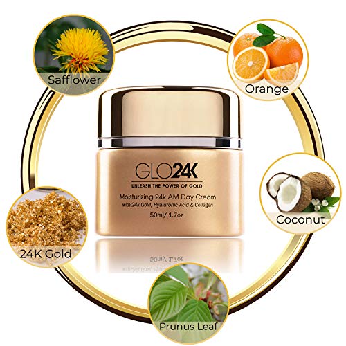 GLO24K Moisturizing Day Cream with 24k Gold, Hyaluronic Acid, Collagen, and Vitamins. For Optimal Hydration!