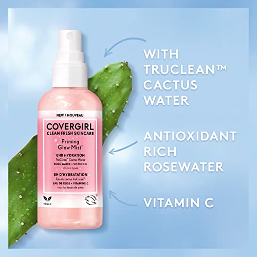 COVERGIRL Clean Fresh Skincare Priming Glow Facial Mist with Rose Water and Vitamin C, 3.3 Fl Oz