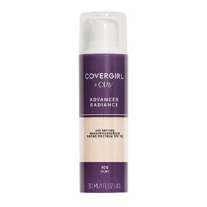 covergirl advanced radiance age defying foundation, liquid foundation, 1.0 fl oz, anti-aging foundation, foundation for wrinkles, cruelty-free foundation, age-defying formula, buildable coverage