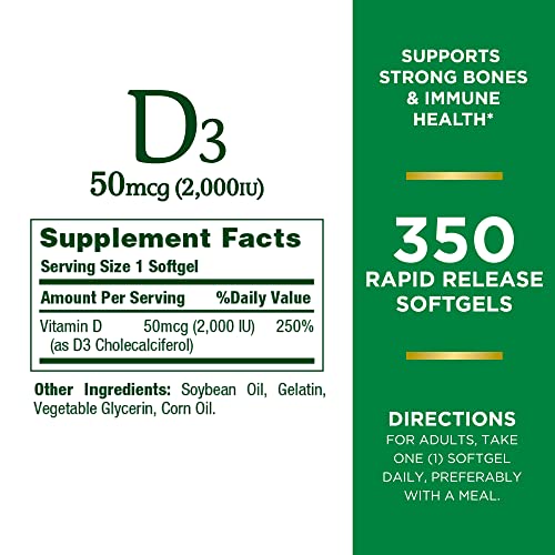 Nature’s Bounty Vitamin D, Immune Support, 2000 IU, Softgels, 350 Ct