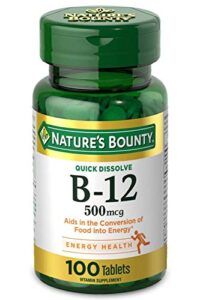 nature’s bounty vitamin b12, supports energy metabolism and nervous system health, 500mcg, tablets, 100 ct