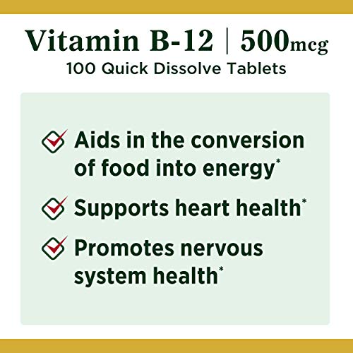 Nature's Bounty Vitamin B12, Supports Energy Metabolism and Nervous System Health, 500mcg, Tablets, 100 Ct