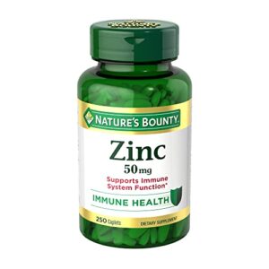 nature’s bounty zinc 50mg, immune support & antioxidant supplement, promotes skin health 250 caplets