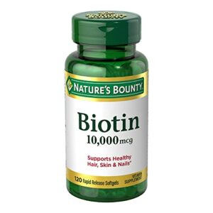 nature’s bounty biotin, supports healthy hair, skin and nails, 10,000 mcg, rapid release softgels, 120 ct