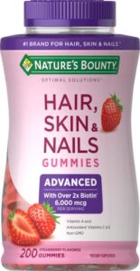 nature’s bounty optimal solutions advanced hair, skin & nails gummies, strawberry, 200 count