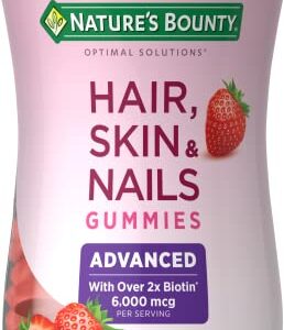 Nature's Bounty Optimal Solutions Advanced Hair, Skin & Nails Gummies, Strawberry, 200 Count