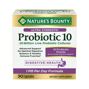 nature’s bounty probiotic 10, ultra strength daily probiotic supplement, support for digestive, immune and upper respiratory health, 1 pack, 30 capsules