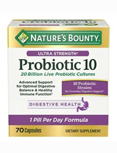 nature’s bounty ultra strength probiotic 10, support for digestive, immune and upper respiratory health, 70 capsules