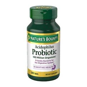 nature’s bounty acidophilus probiotic, daily probiotic supplement, supports digestive health, 1 pack, 120 tablets