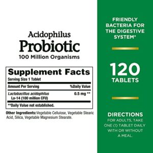 Nature’s Bounty Acidophilus Probiotic, Daily Probiotic Supplement, Supports Digestive Health, 1 Pack, 120 Tablets