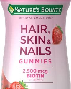 Nature's Bounty Hair, Skin & Nails with Biotin, Strawberry Gummies Vitamin Supplement, Supports Hair, Skin, and Nail Health for Women, 2500 mcg, 140 Ct