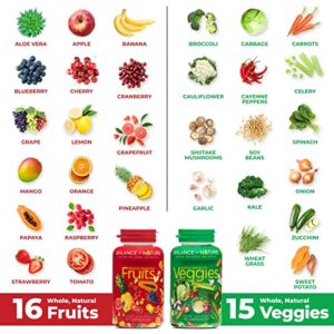 Balance of Nature Fruits and Veggies - Whole Food Supplement with Superfood Fruits and Vegetables for Women, Men, and Kids - 90 Fruit Capsules, 90 Veggie Capsules