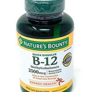 Nature's Bounty Quick Dissolve Fast Acting Vitamin B-12 2500 mcg, Natural Cherry Flavor (300 tablets)