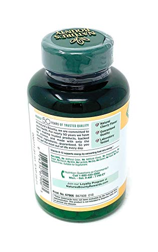 Nature's Bounty Quick Dissolve Fast Acting Vitamin B-12 2500 mcg, Natural Cherry Flavor (300 tablets)